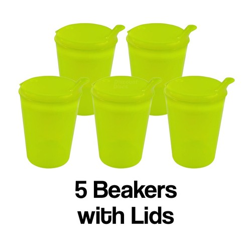 5 BEAKERS Elderly Adult Drinking Cups & Lids 250ml Wide Spout 12mmx10mm ...