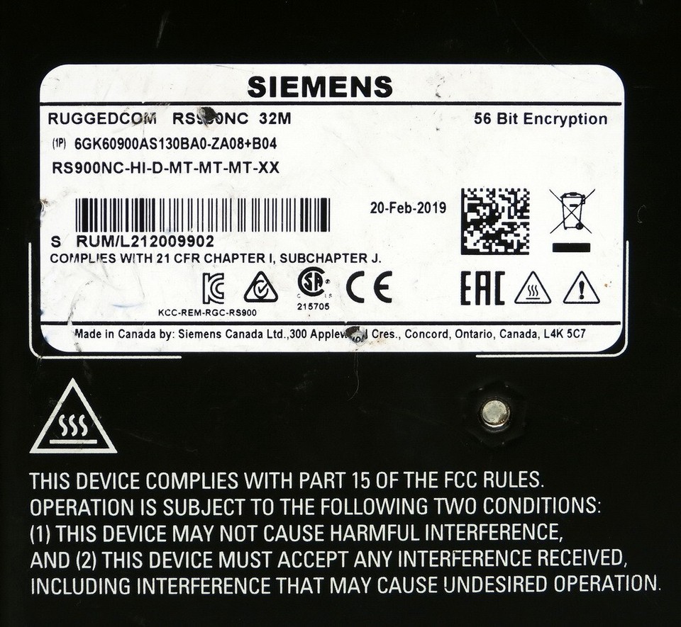 SIEMENS RUGGED RS900NC 32M INDUSTRIAL MANAGED ETHERNET NETWORK SWITCH ...