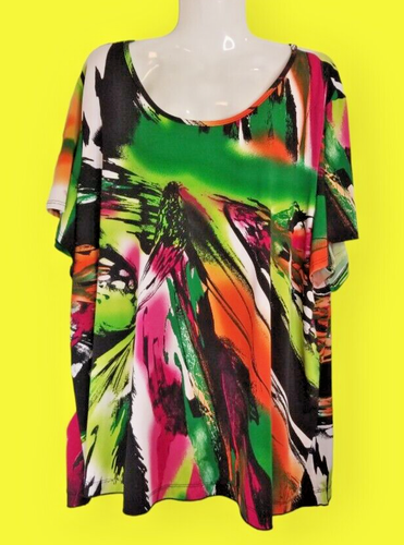 AVENUE Women's Top Size 26/28 Tropical Vibrant Design Liquid Knit Short ...