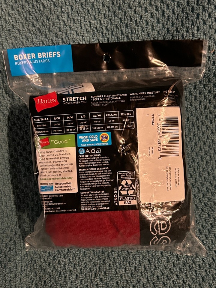 Hanes Mens 2-pack Stretch Tagless Boxer Briefs Size Large 36-38" 1 ...