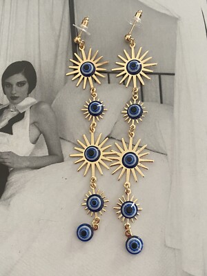 New Evil Eye Sun earrings Stud Long Drop fashion Jewellery 🇦🇺Gold ...