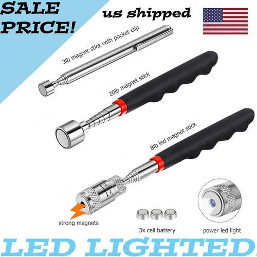 3pcs Magnet Pickup Tool Stick Telescoping Include 8 lb LED Light ...
