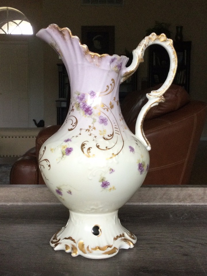 Limoge J. Pouyat JPL France Porcelain Pitcher Embossed Decor Pristine ...