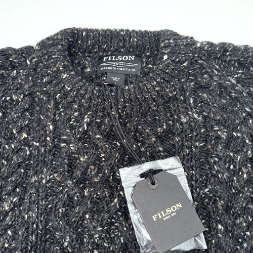 Filson Wool Fisherman's Sweater Cable Hand Knit 20205484 Black Fleck ...