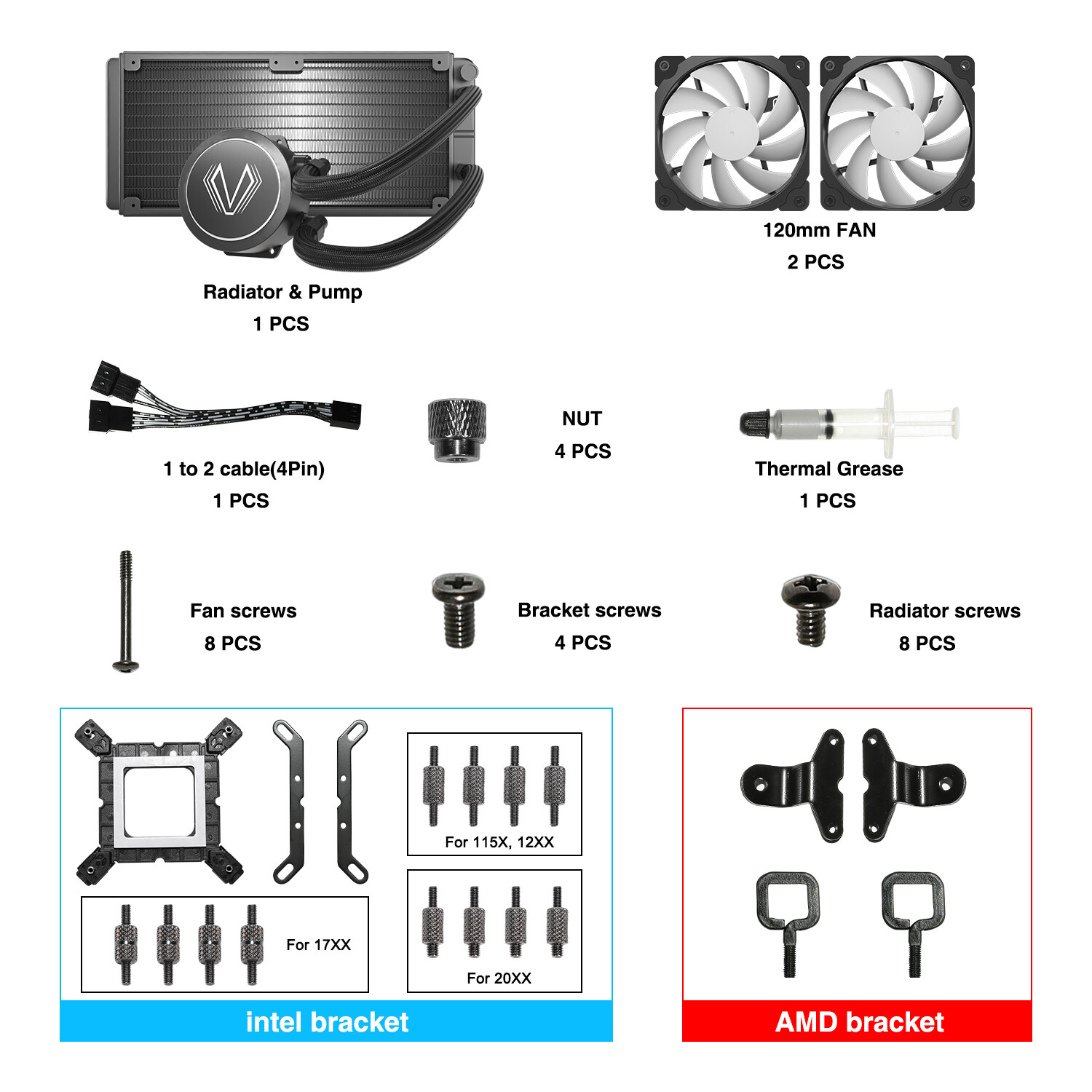 Vetroo V360 Computer PC 120mm CPU Water Cooler ARGB All-in-one Cooling ...