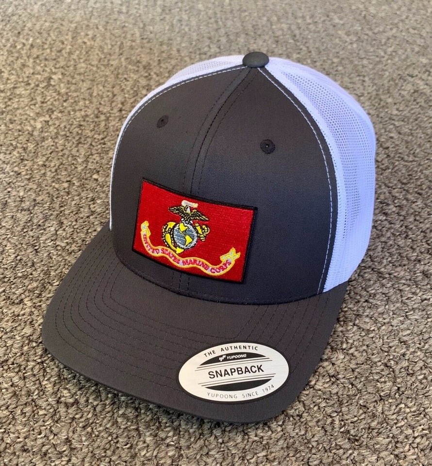US Marines Hat USMC Flag SnapBack or FlexFit Mesh Cap Handcrafted in ...