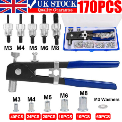 170PCS Threaded Nut Riveter Gun M3-M8 Insert Tool Riveter Rivnut ...