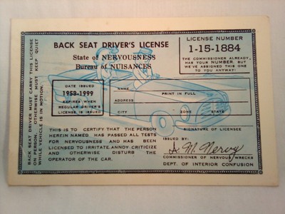 Back Seat Driver's License Postcard State of Nervousness Vintage 1953 ...