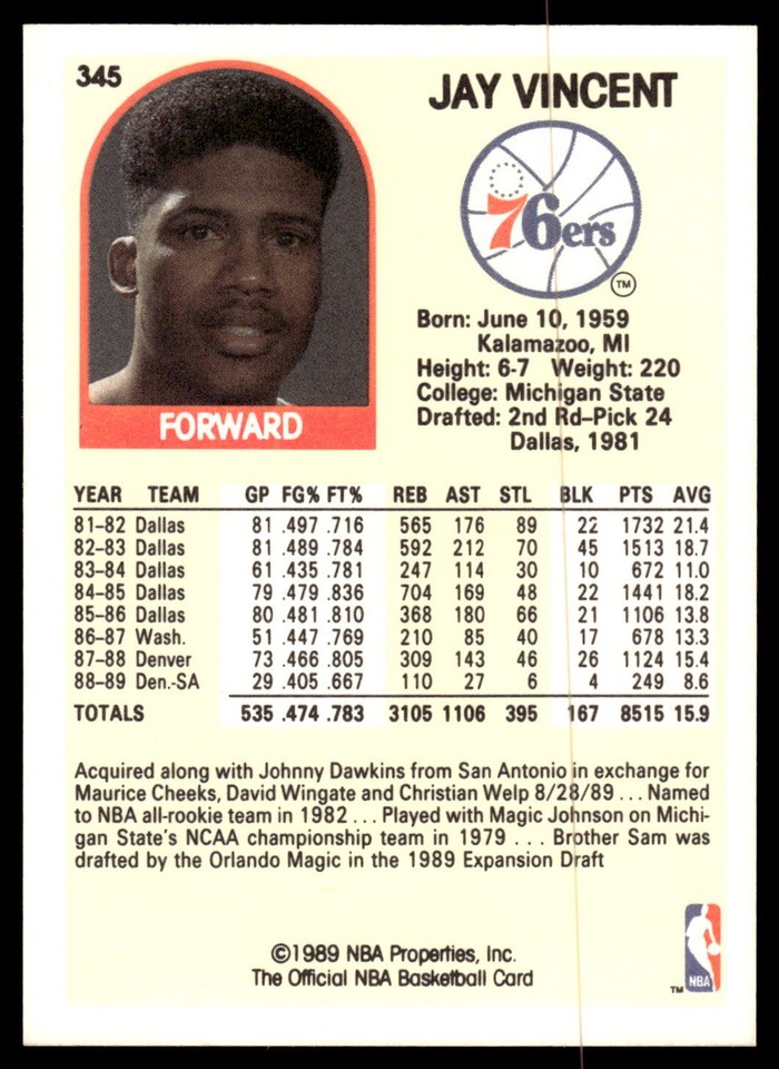 1989 Hoops #345 Jay Vincent NRMT or Better | eBay