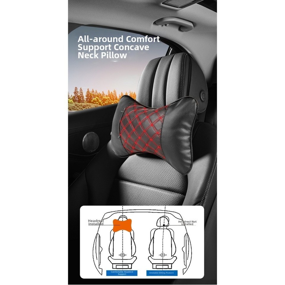 Ergonomic Support Car Neck Pillow PU Leather Cover Ergonomic Contoured ...