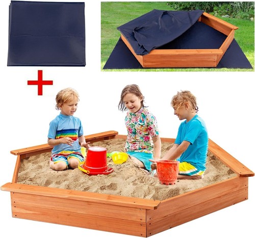 Wooden Sandbox Wood Octagon Sand Box Cover Play Cedar Outdoor Kid ...