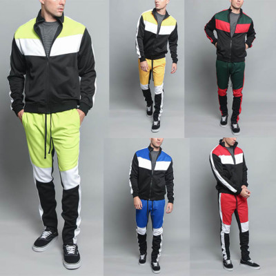 Men's Sports Jogging Fashion Workout Tri Color Blocked TrackSuit S~5XL ...