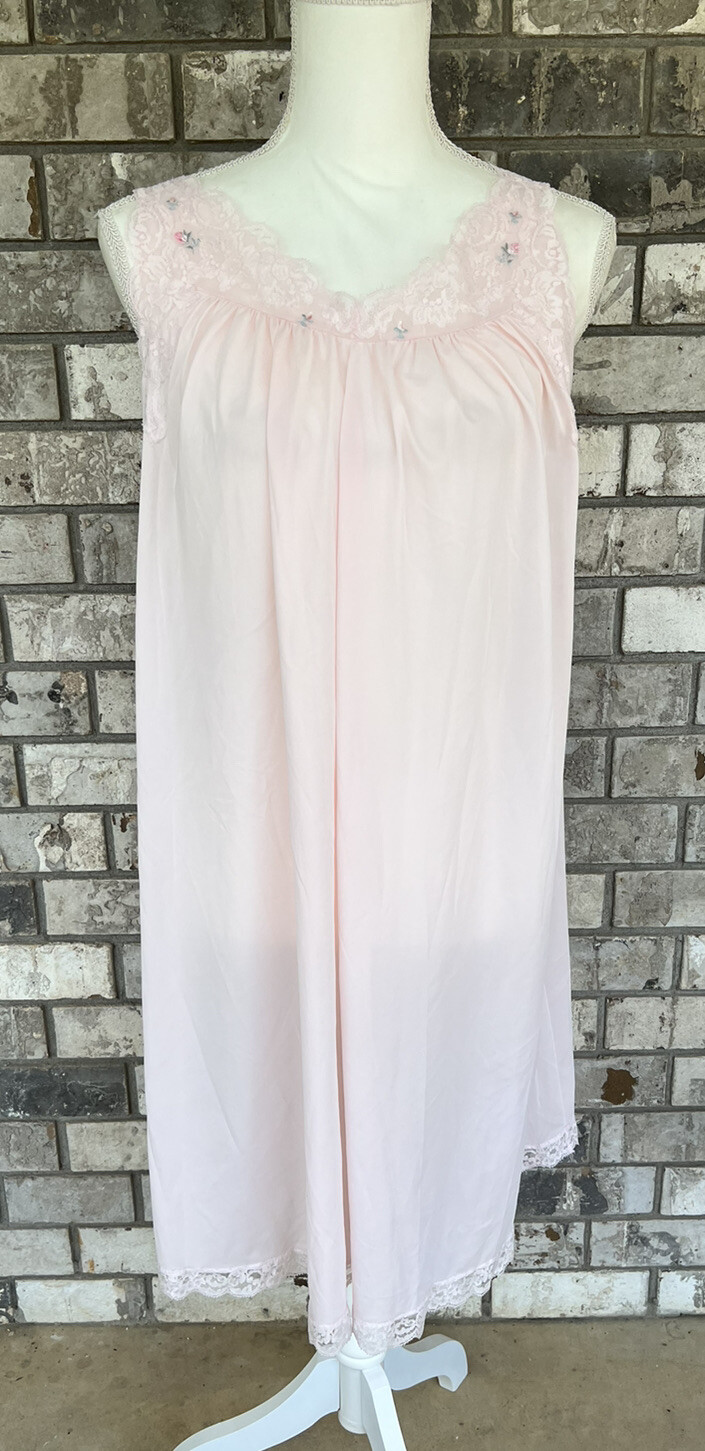 Vintage Shadowline Nylon Nightgown Pink Feminine Soft… - Gem