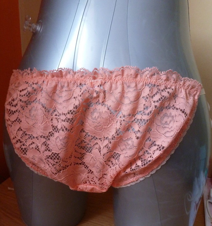 Size 10-12 PRETTY NEON PEACH TANGA LACE TIE-SIDE BRIEFS KNICKERS ...