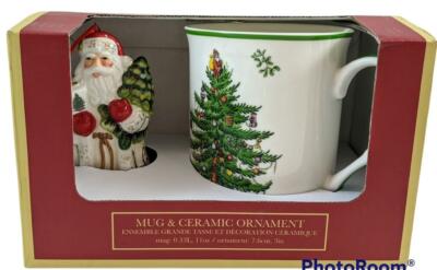 Spode Christmas Tree Ceramic Coffee Mug and Santa Ornament in Gift Box ...