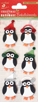 Little Birdie Christmas Glitter Sticker Embellishment 6/Pkg-Winter Peng ...
