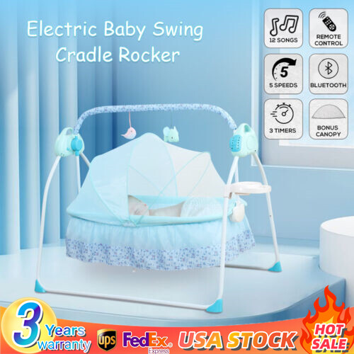 Electric Baby Crib Cradle Bluetooth Infant Rocker Auto-Swing borns ...