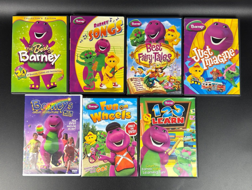 7 Vtg Barney DVD Lot - Just Imagine, 123 Learn, Fun on Wheels, Songs ...