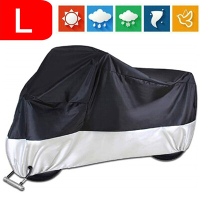L Waterproof Bike Motorcycle Cover Black For Honda Kawasaki Yamaha ...
