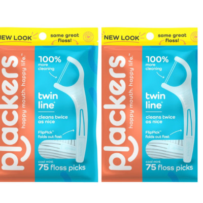Plackers Twin Line Dental Floss Picks, Dual-Line Tuffloss, Cool Mint ...