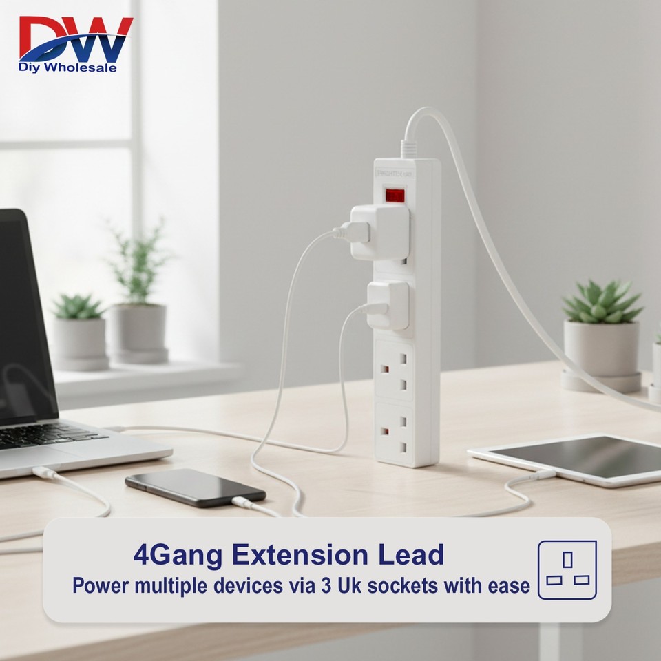 Heavy Duty 4 Gang Extension Lead 2m UK Plug Power Strip Child Safety ...
