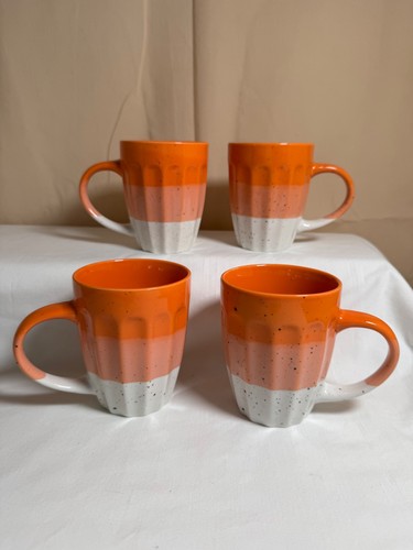 Lot of 4 Gradient Color Ceramic Mugs Candy Corn Style Fall White Peach ...