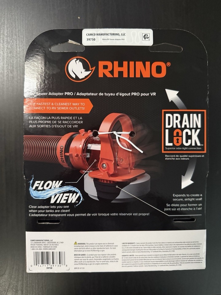 Camco Drain Lock 39730 Rhino Rv Sewer Adapter Pro Locking Elbow Flow ...