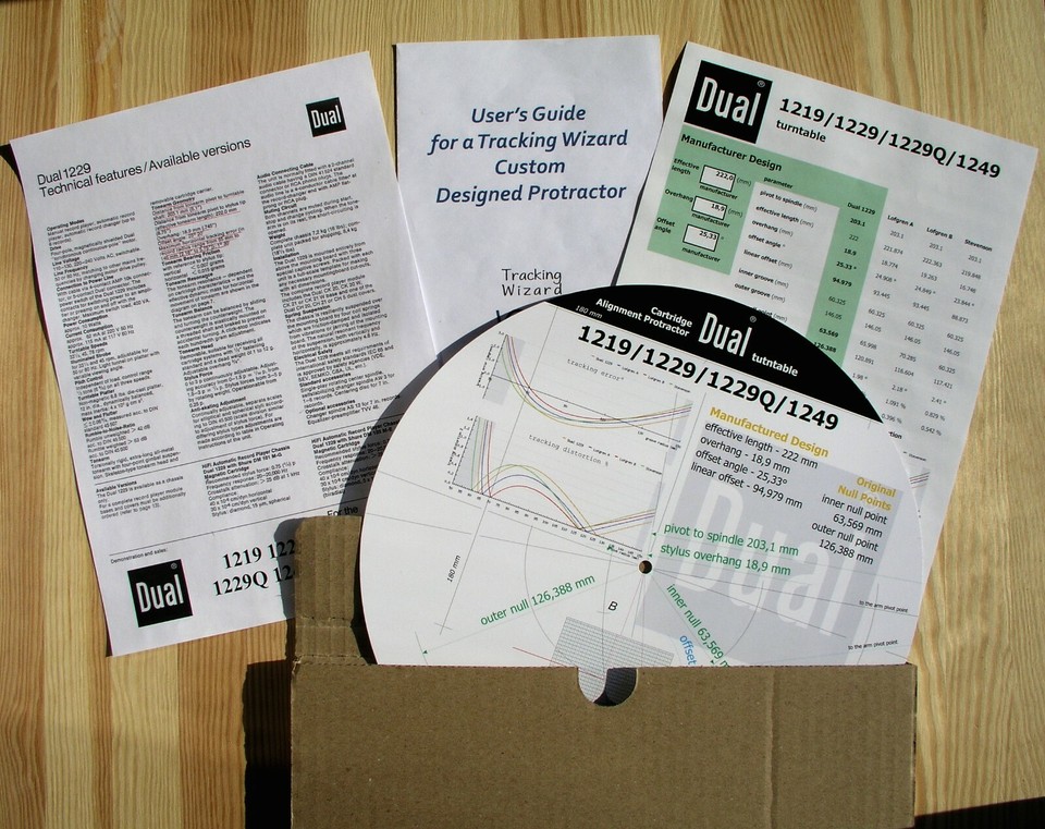 Dual 1219/1229/1229Q/1249 Tonearm Cartridge Stylus Alignment Protractor ...