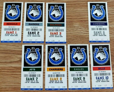 VERY RARE SET OF EIGHT (8) TICKET STUBS FROM INDIANAPOLIS COLTS 1993 ...