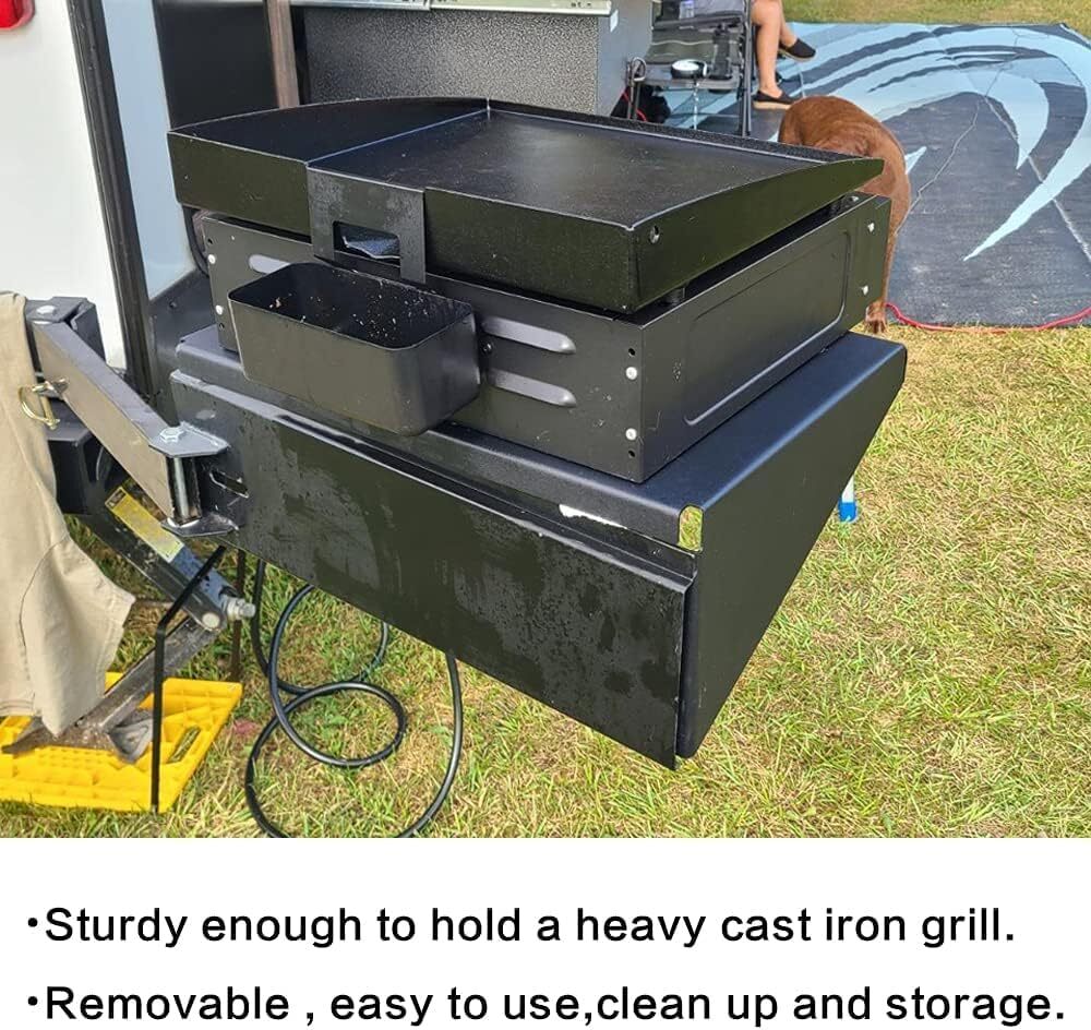 TIEWARDS RV Bumper Grill Table for 17" Gas Griddle Black Powder Coated ...