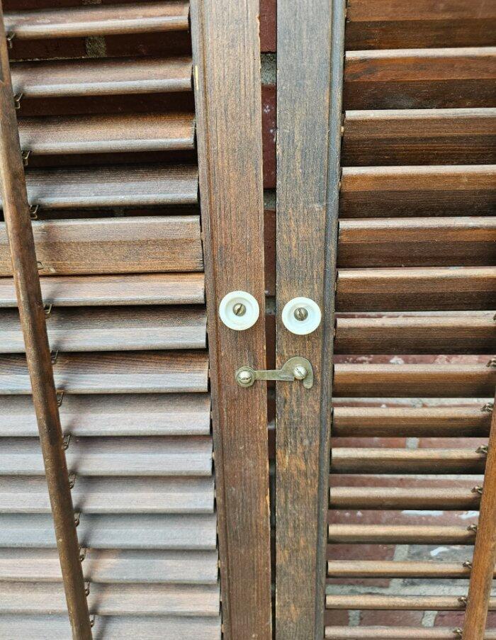 Vintage Wood Shutters Set Louvered Brass Hook White Knobs | eBay