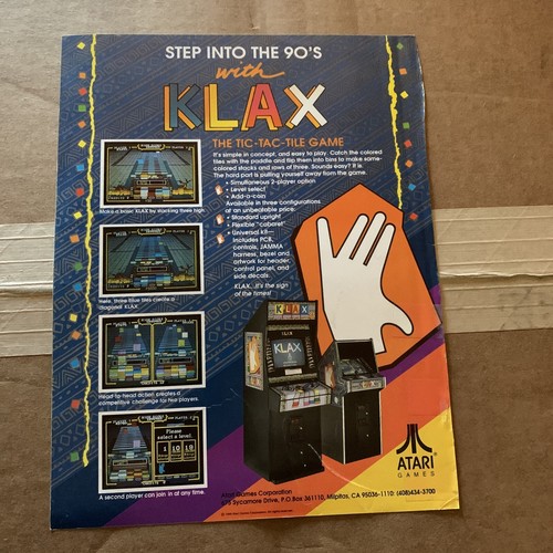 Original 11-8 1/4” Klax Atari Tri Sports Midway arcade video game FLYER AD | eBay
