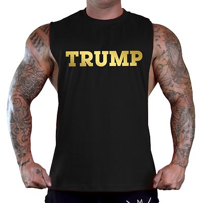 Men's Gold Trump Black T-Shirt Tank Top US President Donald Gym Workout ...