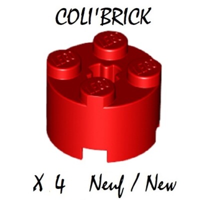 Lego 3941 - 4x Brique Ronde / Brick Round 2x2 - Red - 6143 6116 39223 ...