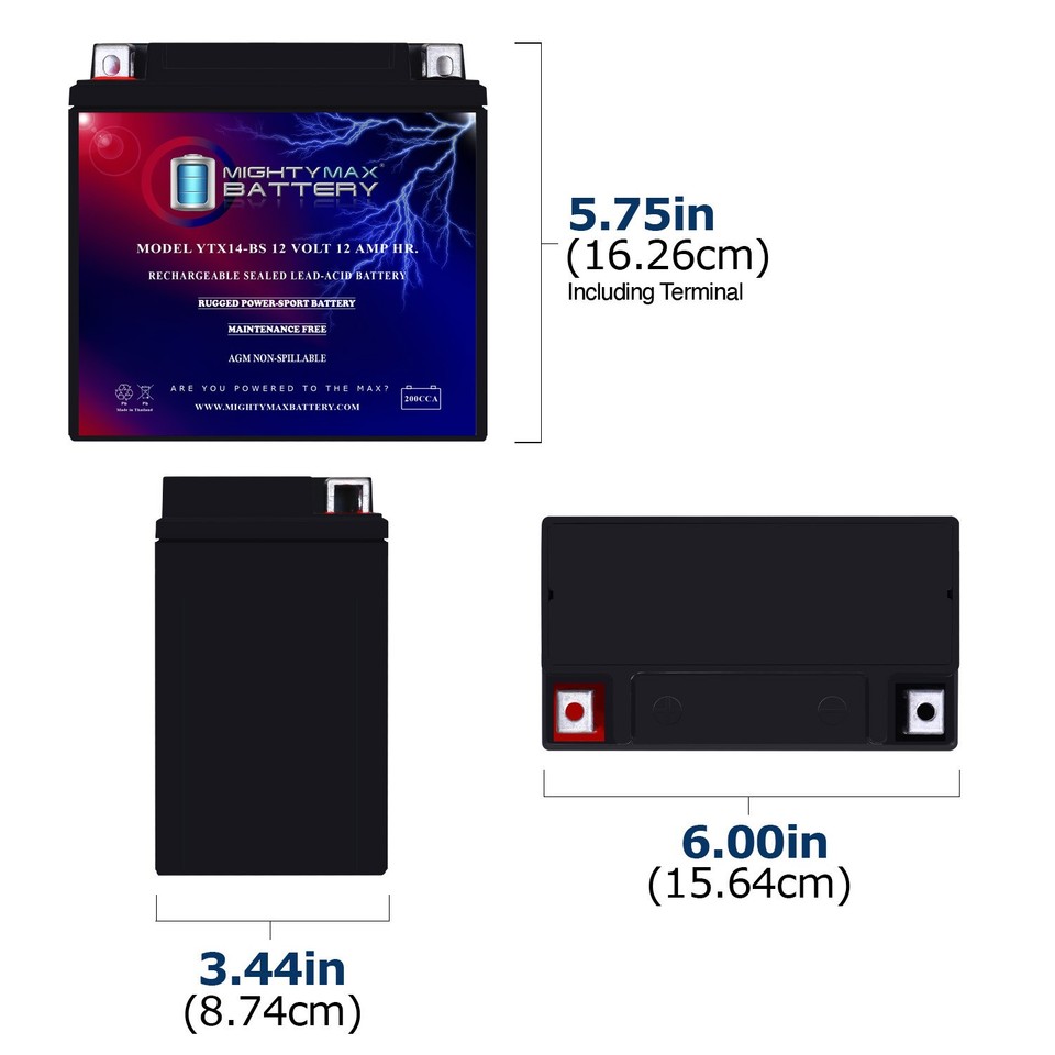 Mighty Max YTX14-BS Replacement Battery for HONDA GL1500 Valkyrie 97-03 ...