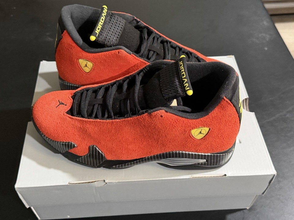 Jordan Air Jordan 14 Retro Ferrari Red Black Yellow Suede Men's Low Top ...