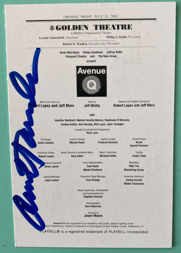 Ann Harada Signed Avenue Q Playbill Trading Card Small 3.5” X 2.5” Broadway 2003 | eBay
