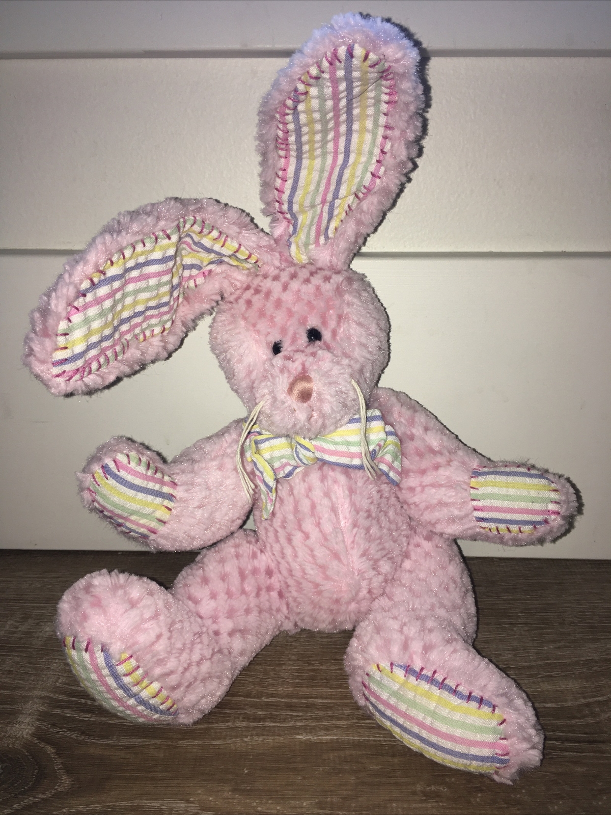 RARE Ganz Checkers Plush PINK Easter Bunny Rabbit Stuffed Animal Wired ...