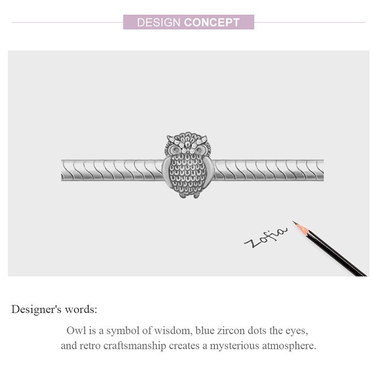 Owl Charm Bead Stunning Bird Cubic Zirconia Genuine 925 Sterling Silver ...