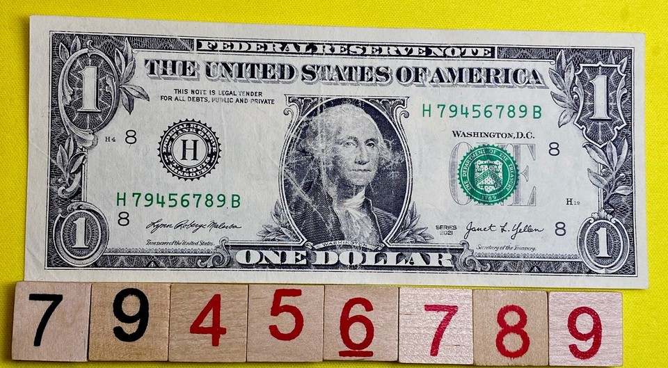 True Run Six Digit 4-9 H 79456789 B Ladder Fancy Serial Number One ...