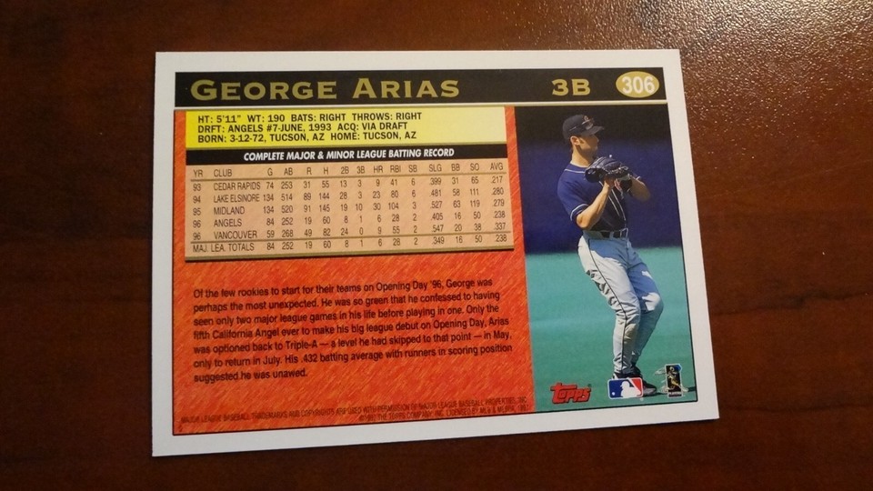 1997 TOPPS # 306 GEORGE ARIAS BASEBALL CARD | eBay