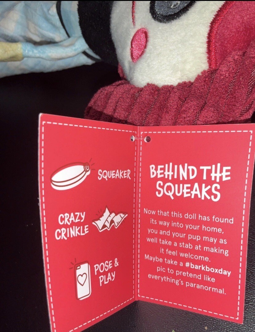 New Bark Box " Tragedy Ann " Dog Toy Halloween Scary Evil Raggedy Ann ...