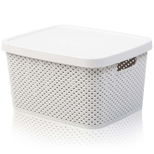 Plastic Storage Diamond Box with Lid Kitchen Home Office Basket ...