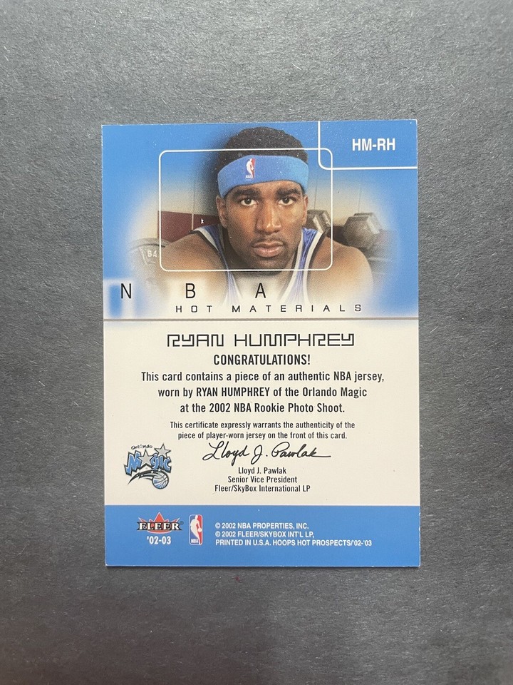 2002-03 Hoops Hot Prospects Hot Materials Ryan Humphrey #HM-RH Rookie ...
