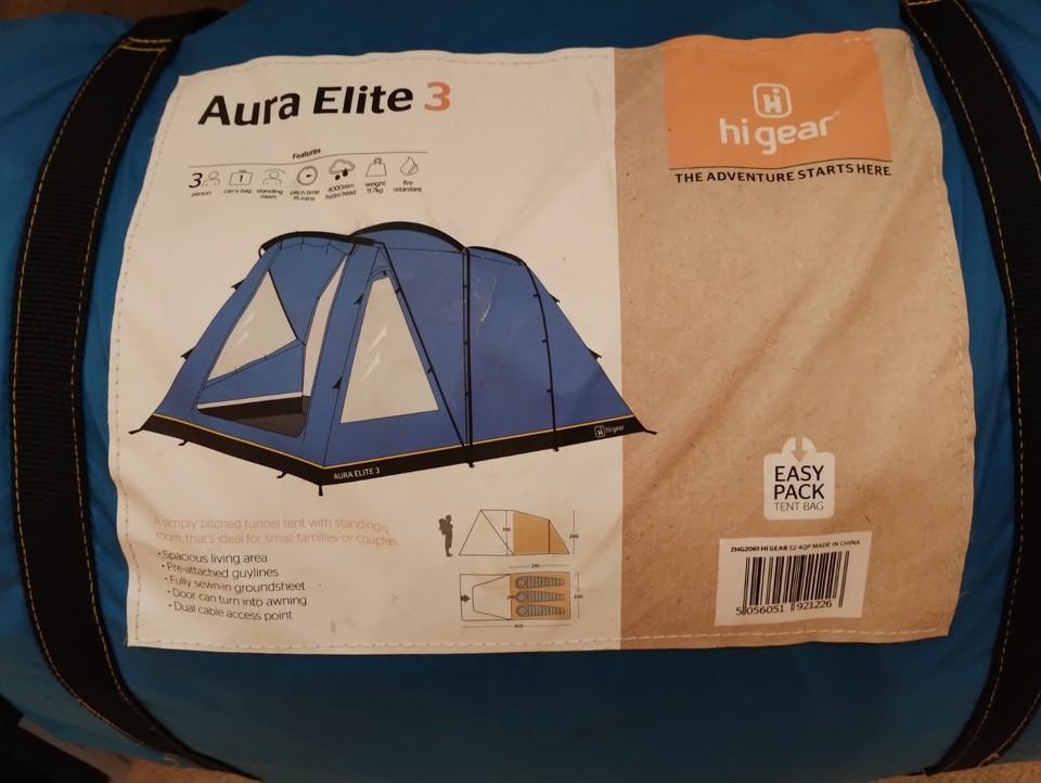 HI GEAR Aura Elite 3 Tent + Groundsheet + Carpet. Excellent condition ...