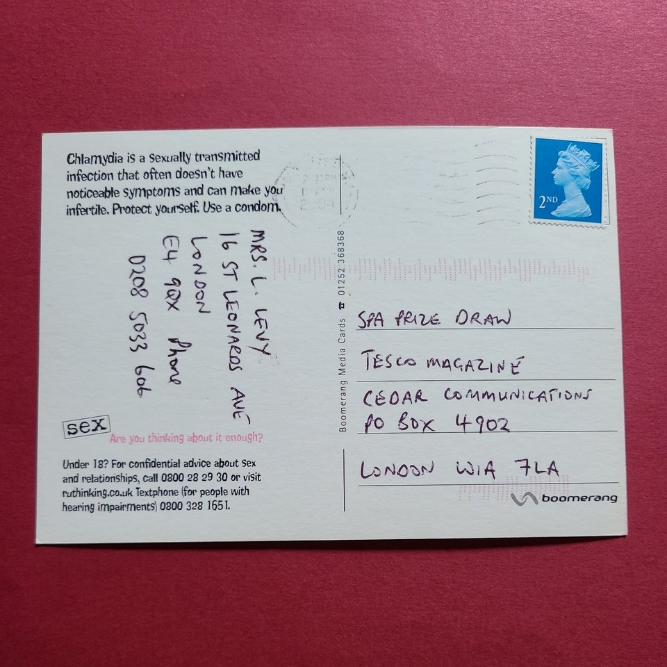Boomerang Sexual Health Awareness Postcard, Chlamydia. Posted 2004 ...