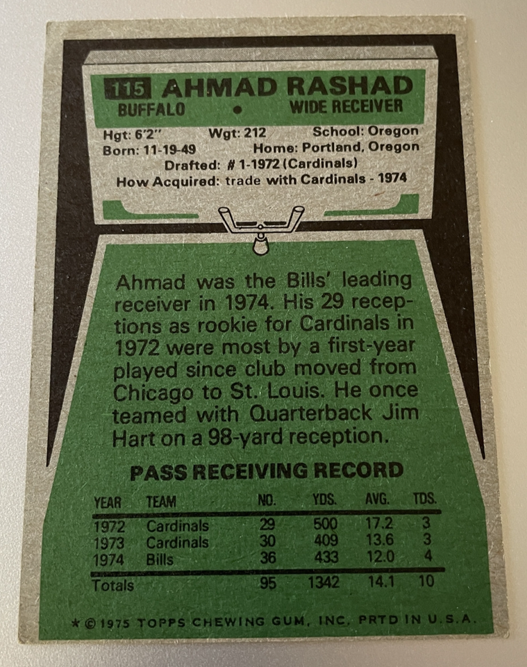 1975 Topps Ahmad Rashad #115 Buffalo Bills | eBay