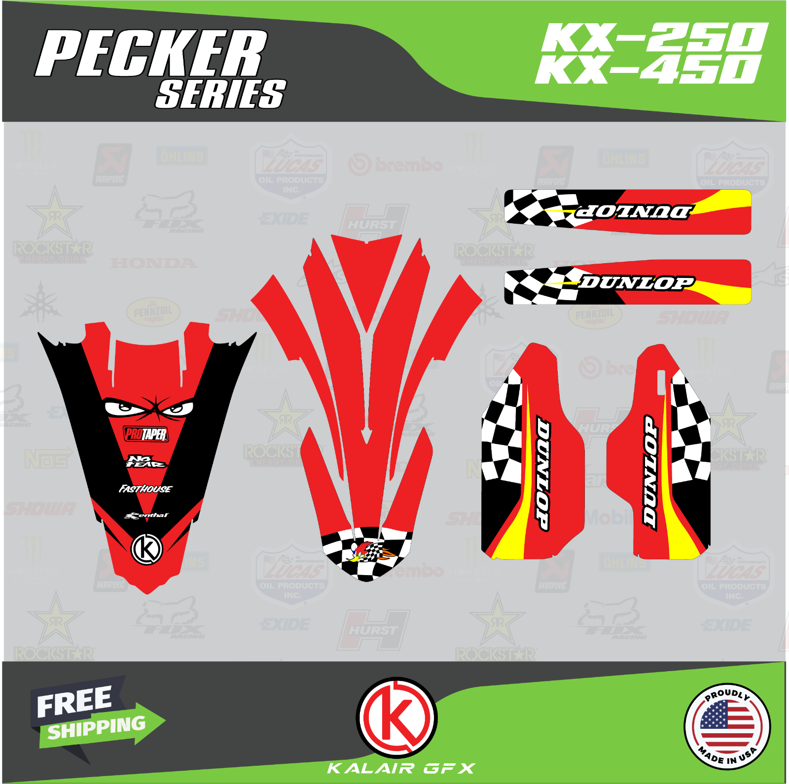 Graphics Kit for KAWASAKI KX450F (2019-2023) KX250F (2021-2023) Pecker ...