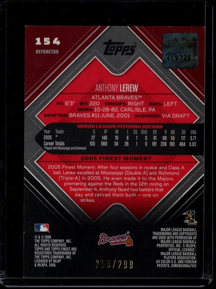 Anthony Lerew (Braves) 2008 Topps Finest Blue Refractor Rookie ...