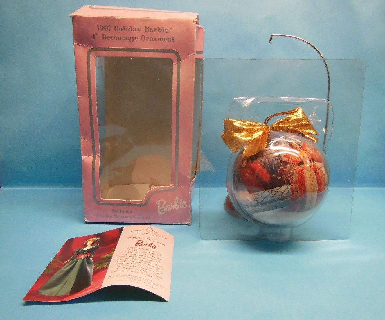 Barbie 1997 Holiday Barbie 4" Decoupage Ornament with Wooden Base | eBay